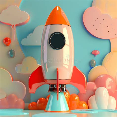37 Colorful 3d Model Of A Rocket Icon In An Illustrated Setting Stock