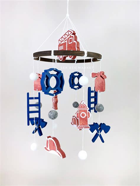Firefighter Crib Mobile Fireman Nursery Decor Fire Trucks Wooden Crib Mobile First Responders