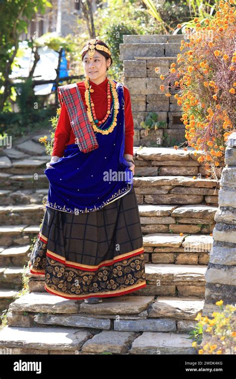A Girl With Gurung Traditional Dressing A Gurung Village In Ghandruk