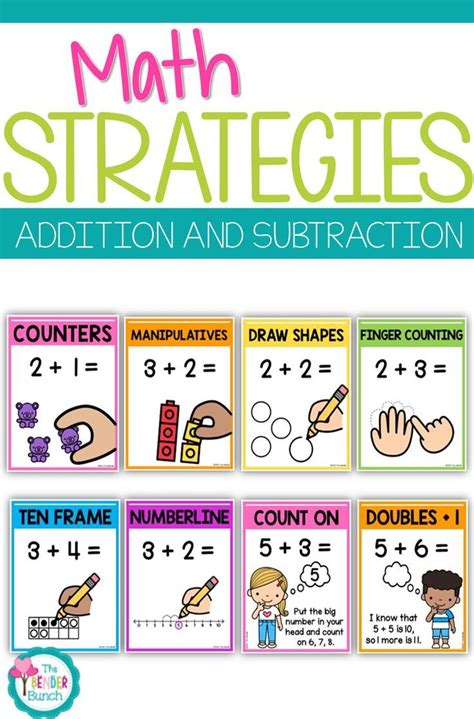 Addition And Subtraction Math Strategy Posters Rainbow Or Neutral Colors Math Strategies