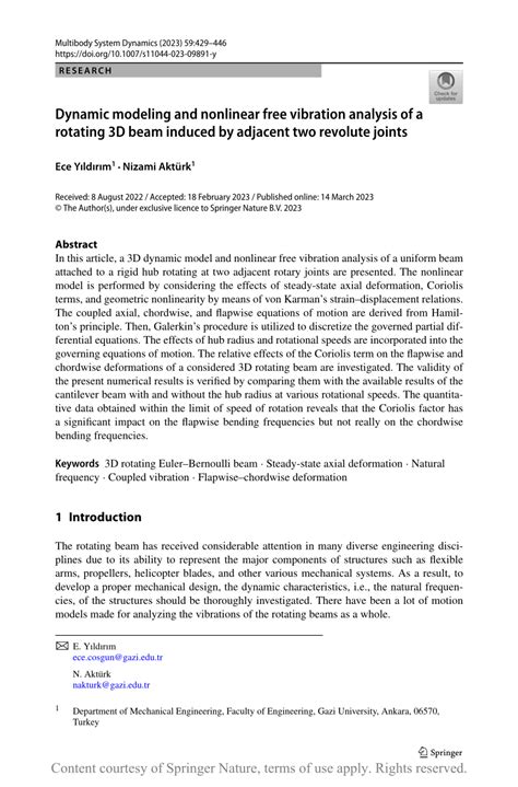 Dynamic Modeling And Nonlinear Free Vibration Analysis Of A Rotating 3d