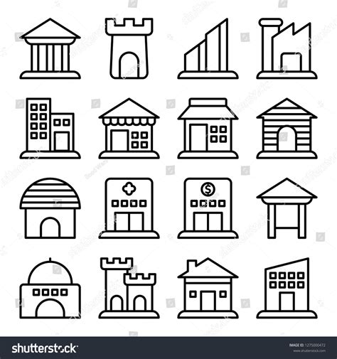 Building Icons Pack Isolated Building Symbols Stock Vector Royalty Free 1275000472 Shutterstock