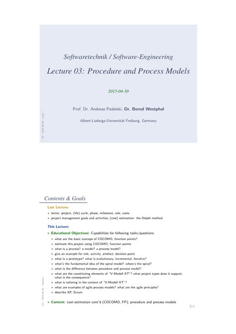Pdf Lecture 03 Procedure And Process Models 2015 04 30 Prof Dr Pdf Document 972477