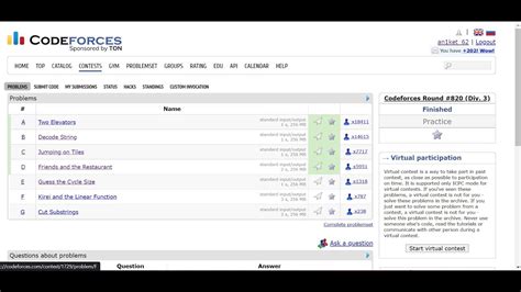 Screencast Of Codeforces Round 820 Div 3 Solving Abcd Rank 3520 Delta 93 Youtube