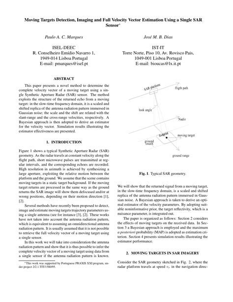 Pdf Moving Targets Detection Imaging And Full Velocity Vector Estimation Using A Single Sar