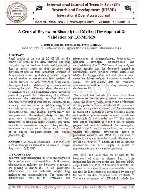 A General Review On Bioanalytical Method Development And Validation For Lc Msms Download Free