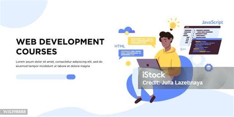 웹 개발 과정 개념 배너 템플릿 Php로 스크립트 코딩 및 프로그래밍 파이썬 자바 스크립트 프로그래밍 언어 컴퓨터에서 웹 개발을 수행하는 소프트웨어 엔지니어 개발에 대한