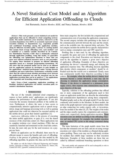 A Novel Statistical Cost Model And An Algorithm For Efficient Application Offloading To Clouds