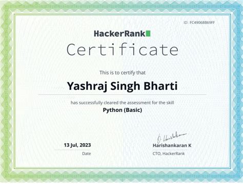 Yashraj Singh Bharti On Linkedin I Am Very Glad To Share Hackerrank