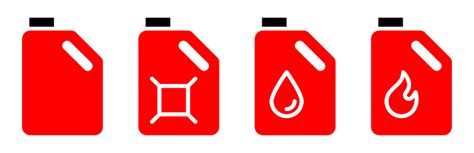 기계 오일 캐니스터 빨간색 아이콘 세트입니다 엔진 오일 탱크 기호입니다 연료 용기 빨간 벡터 그림입니다 휘발유 갤런 아이콘입니다