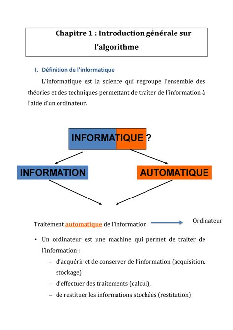 01 Introduction Algorithme Chapitre 1 Introduction Générale Sur L