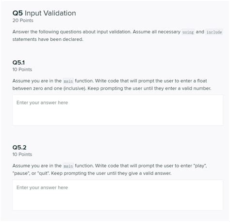 Solved Q5 Input Validation 20 Points Answer The Following