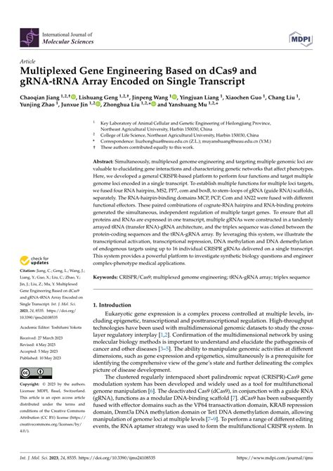 Pdf Multiplexed Gene Engineering Based On Dcas9 And Grna Trna Array Pdf Multiplexed Gene Engineering Based On Dcas9 And Grna Trna Array
