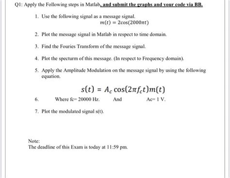 Solved 1 Apply The Following Steps In Matlab And Submit