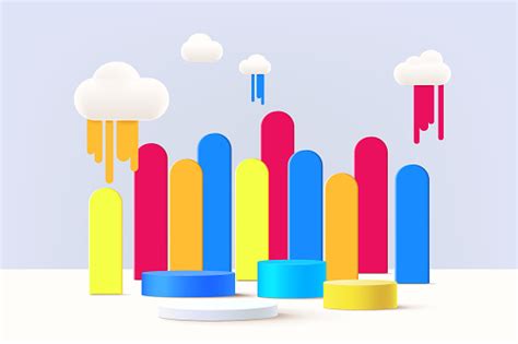 Rrealistic 다채로운 3d 실린더 받침대 연단과 아치 모양의 레이어가 겹치는 배경 제품 무대 쇼케이스 프로모션 디스플레이를위한 최소한의 장면 벡터 기하학적 플랫폼