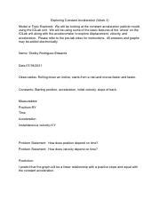 Physics Lab Pdf Exploring Constant Acceleration Week Model Or Topic Explored We Will Be