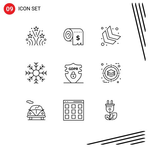 Set Of 9 Commercial Outlines Pack For Data Weather Finance Snow Cold Editable Vector Design