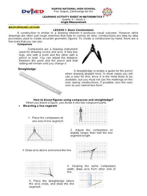 Constructing And Bisecting Angles Using A Compass And Straightedge Pdf Angle Tools