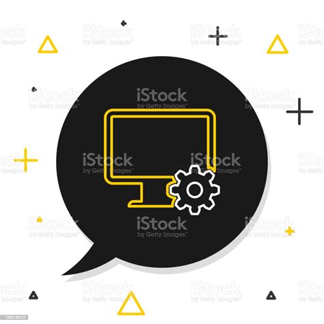 흰색 배경에 격리 된 라인 컴퓨터 모니터 및 기어 아이콘 조정 서비스 설정 유지 보수 수리 고정 다채로운 개요 개념 벡터 개념에 대한 스톡 벡터 아트 및 기타 이미지