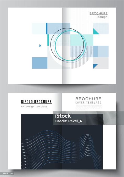 벡터 일러스트 레이 션의 두 개의 A4 형식 커버 샘플 편집 레이아웃의 기하학적 배경 점 동그라미 파도 이중 책자 잡지 전단지에 대 한 직사각형에서 만든 서식 파일을 디자인