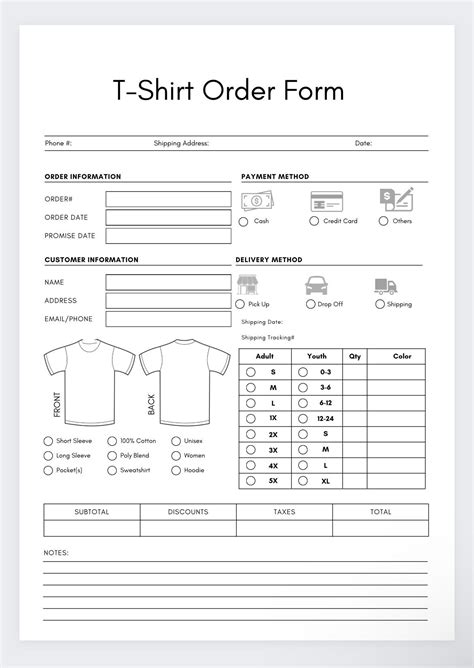 Tshirt Order Formsmall Business Formorder Formbusiness Plannerorder