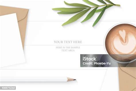 평평 하다 톱 볼 우아한 흰색 구성 편지 크 라프 트 종이 봉투 잎 연필 타 라 곤 잎과 커피 나무 배경 0명에 대한 스톡 벡터 아트 및 기타 이미지 Istock