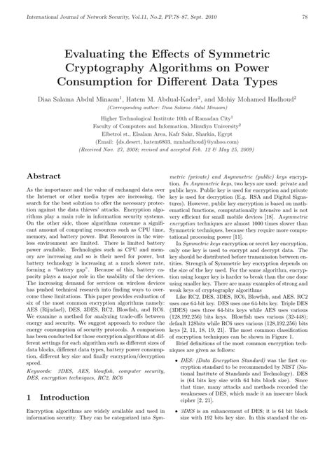 Pdf Evaluating The Effects Of Symmetric Cryptography Algorithms On Power Consumption For