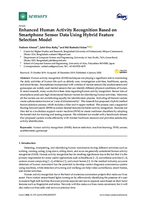 Pdf Enhanced Human Activity Recognition Based On Smartphone Sensor Data Using Hybrid Feature