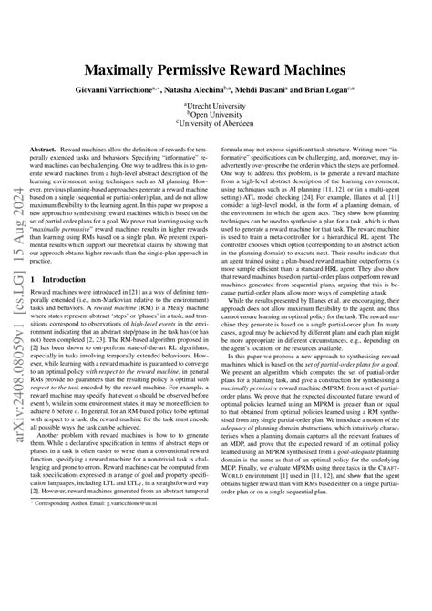 Pdf Maximally Permissive Reward Machines