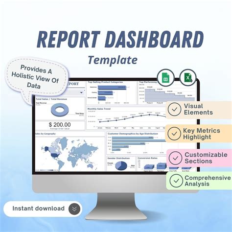 Excel Dashboard Report Template Executive Summary Metrics Digital Download Etsy