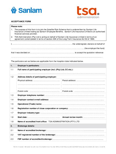 Fillable Online Sanlam Acceptance Form Fax Email Print Pdffiller