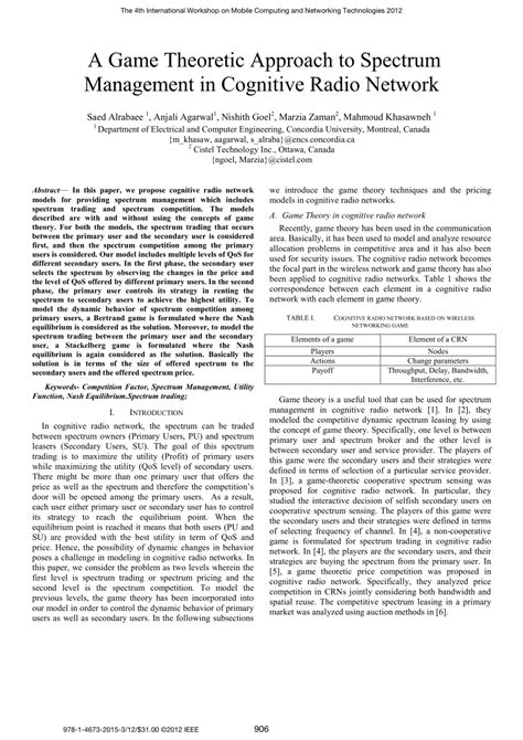 Pdf A Game Theoretic Approach To Spectrum Management In Cognitive Radio Network