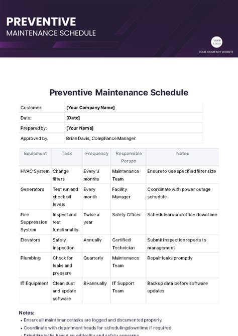 Free Preventive Maintenance Schedule Template To Edit Online