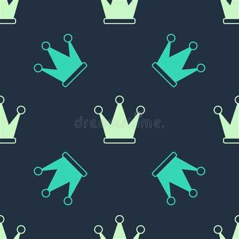 Green And Beige Crown Icon Isolated Seamless Pattern On Blue Background
