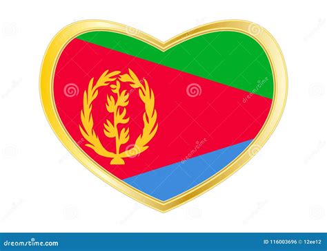 Flag Of Eritrea In Heart Shape Golden Frame Stock Vector
