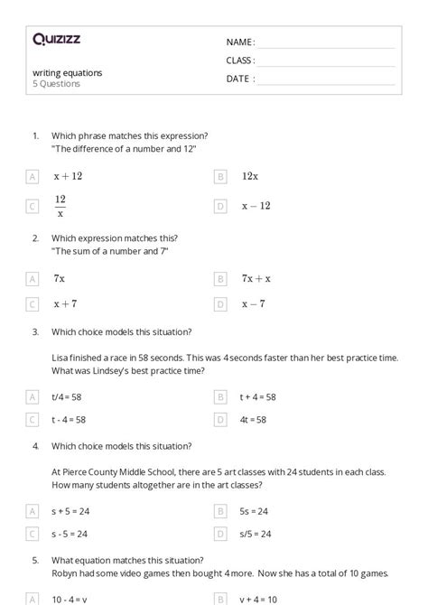50 Writing Equations Worksheets For 2nd Grade On Quizizz Free Printable