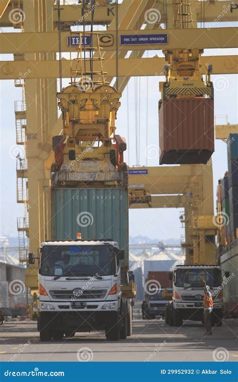 The Container Is Being Lowered From The Ship That Is Approaching The Port Editorial Photo