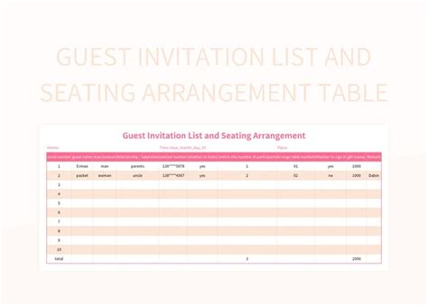 Free Guest List Templates For Google Sheets And Microsoft Excel Slidesdocs