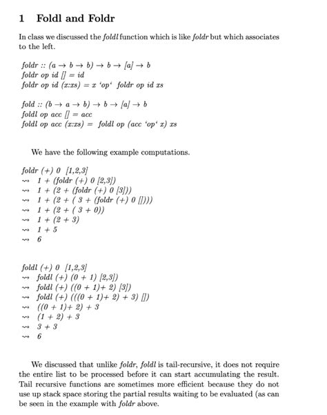 1 Foldl And Foldr In Class We Discussed The Foldl