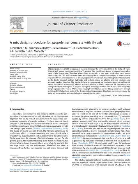 A Mix Design Procedure For Geopolymer Concrete Wit Pdf Concrete Cement