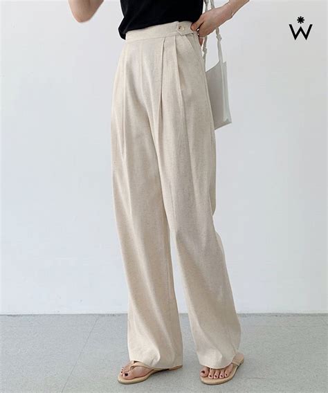 위시드 린넨 투 핀턱 사이드 버튼 와이드 팬츠 Wiaapt017