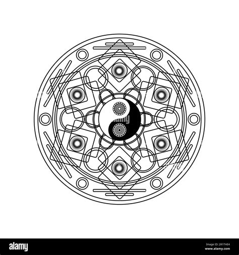 Yin Yang Symbol In Eastern Geometric Pattern Circle Isolated On White
