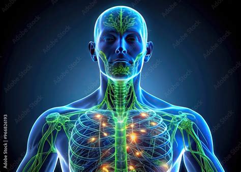 Illuminated 3d Illustration Of Human Lymphatic System Highlighting Enlarged Lymph Nodes In Neck