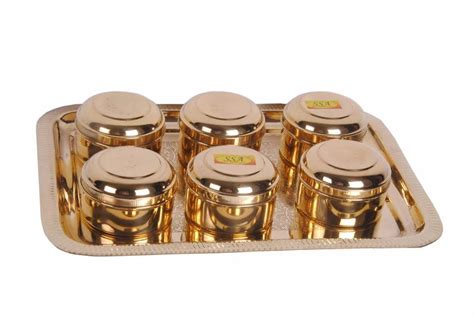 Shiv Shakti Arts Brass Storage Box Set 1 Brass Tray6 Brass Boxes At
