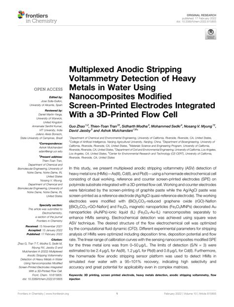 Pdf Multiplexed Anodic Stripping Voltammetry Detection Of Heavy Metals In Water Using
