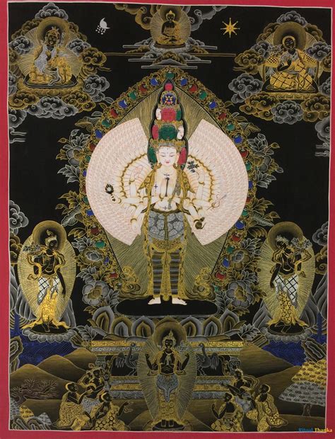Black And Gold Original Hand Painted 1000 Armed Avalokiteshvara Tibetan