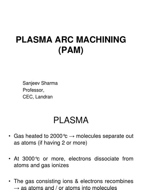 Plasma Arc Machining Pam Pdf Electric Arc Plasma Physics