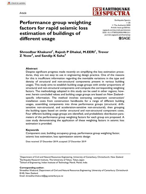 Performance Group Weighting Factors For Rapid Seismic Loss Estimation Of Buildings Of Different