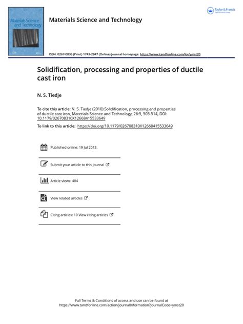 Solidification Processing And Properties Of Ductile Cast Iron Download Free Pdf Cast Iron Iron