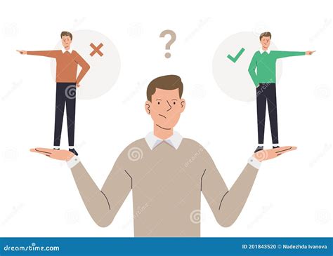 Ethical Dilemma Illustration With Man Choosing Between Right Or Wrong Illustration Vector Stock